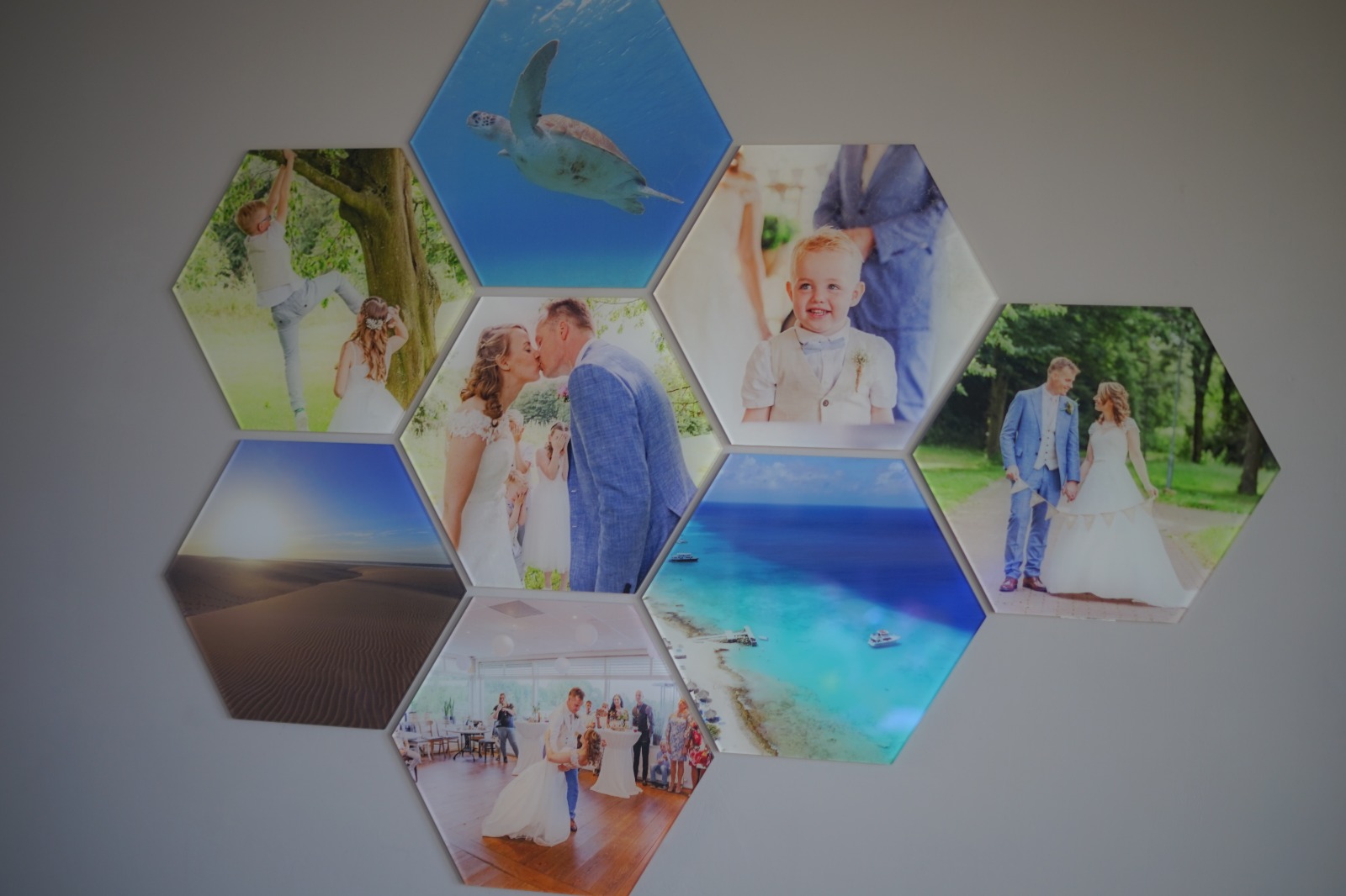 Hexagon fotocollage – Mint & Zoet